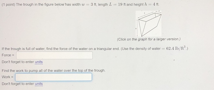 Solved (1 point) The trough in the figure below has width w | Chegg.com