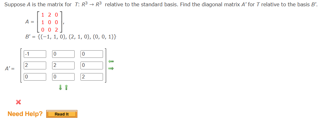 Solved Suppose A ﻿is the matrix for T:R3→R3 ﻿relative to the | Chegg.com
