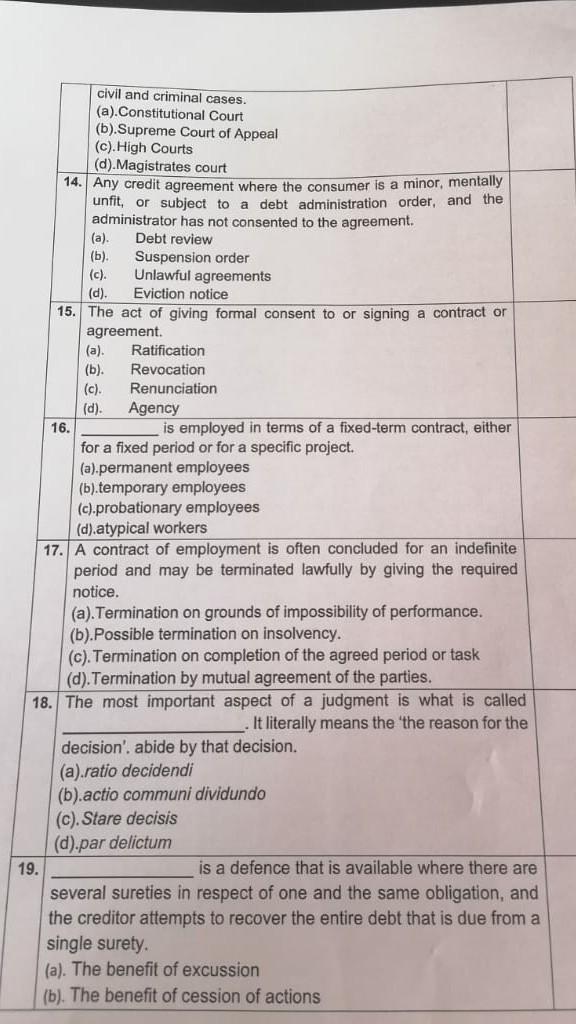 Solved \r\n\r\n\r\n20. The Basic Conditions of Employment | Chegg.com