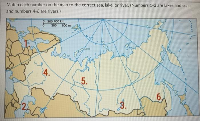 Solved Match each number on the map to the correct sea, | Chegg.com