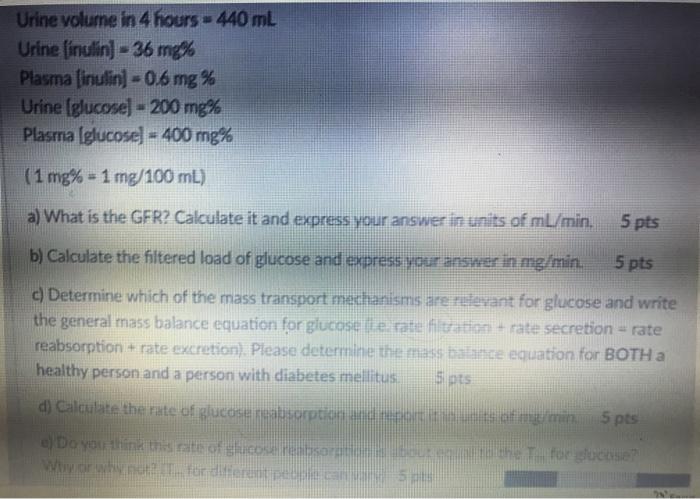 Urine Volume In 4 Hours 440 Ml Urine Inulin 36