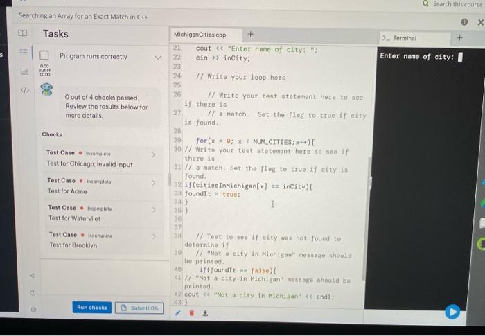 Solved SEARCHING FOR AN ARRAY FOR AN EXACT MATCH IN C++ | Chegg.com