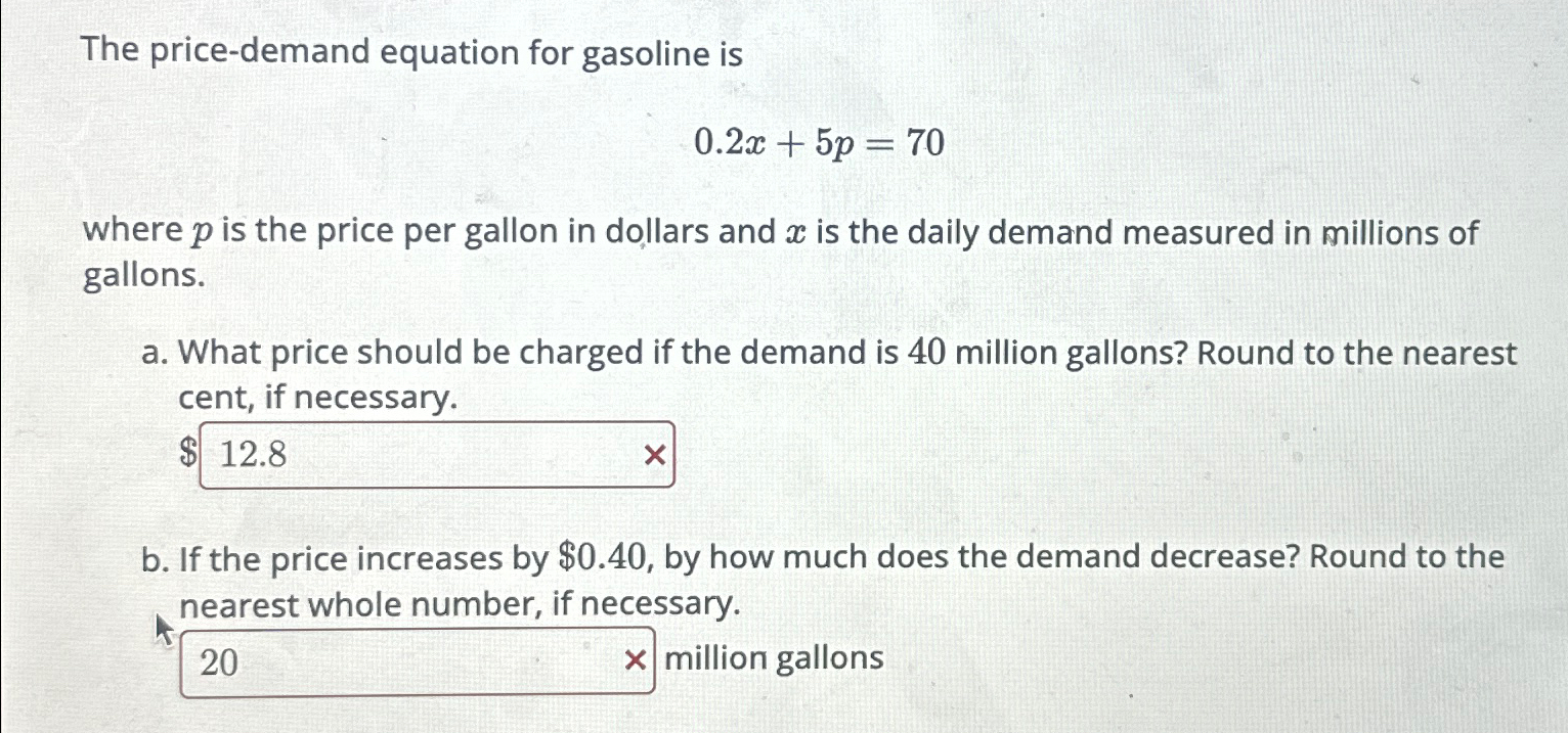 Solved The price-demand equation for gasoline | Chegg.com