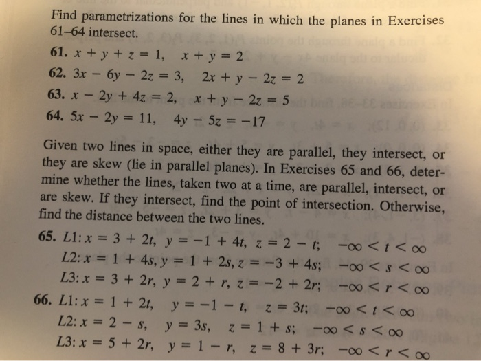 Solved Find parametrizations for the lines in which the | Chegg.com