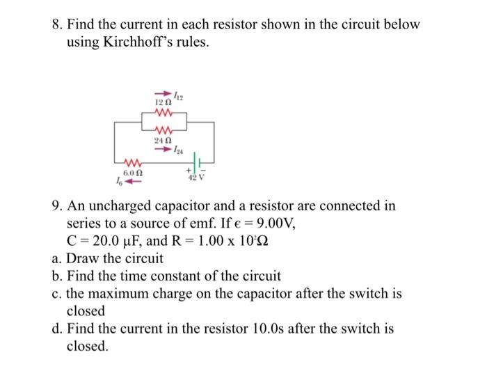 Solved 8. Find the current in each resistor shown in the | Chegg.com