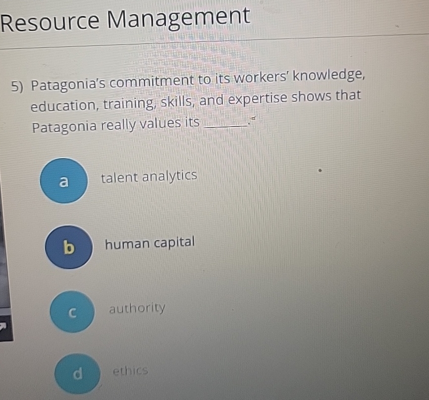 Solved Resource ManagementPatagonia's commitment to its | Chegg.com