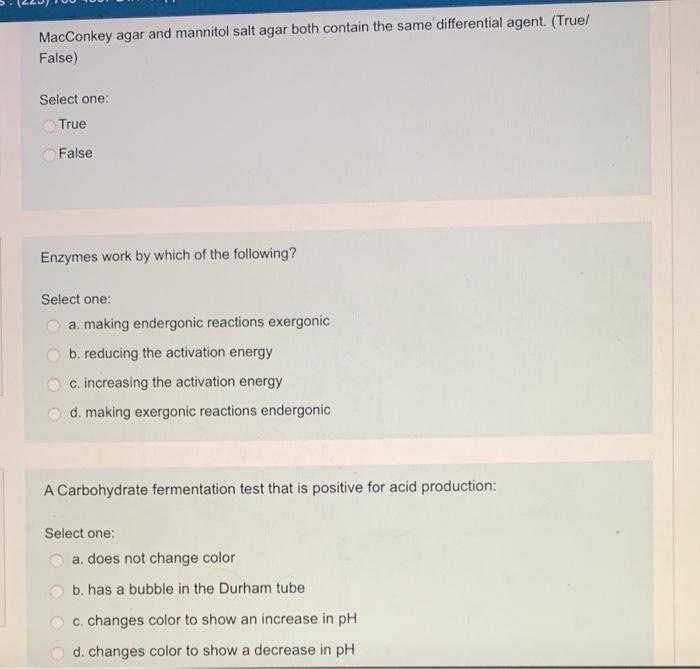 Solved MacConkey agar and mannitol salt agar both contain | Chegg.com