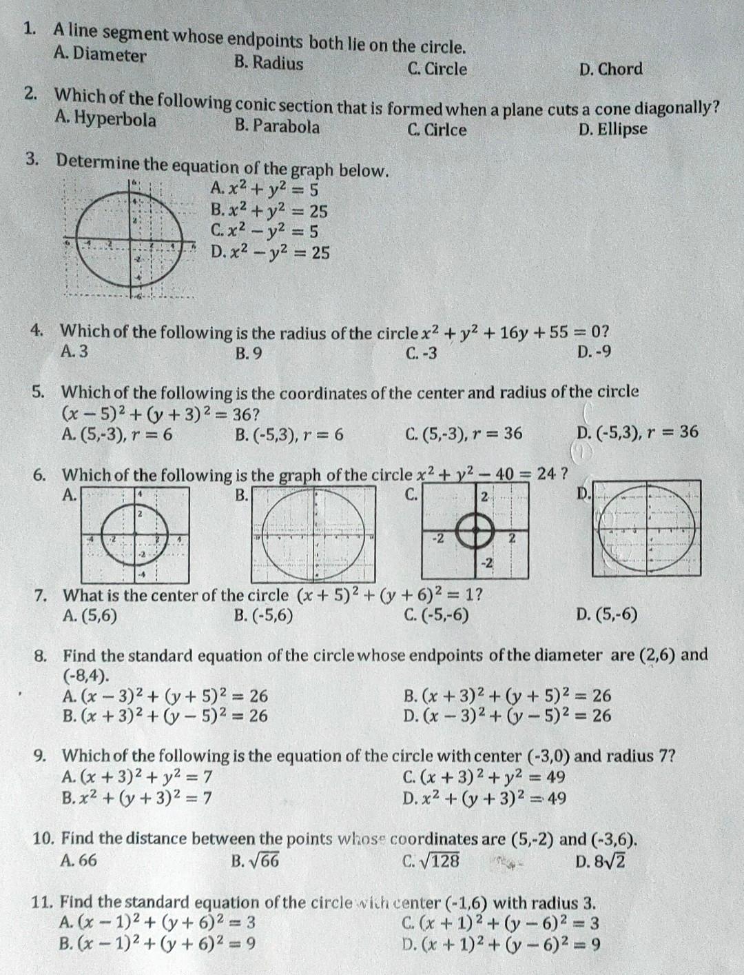 Solved 1. A line segment whose endpoints both lie on the | Chegg.com