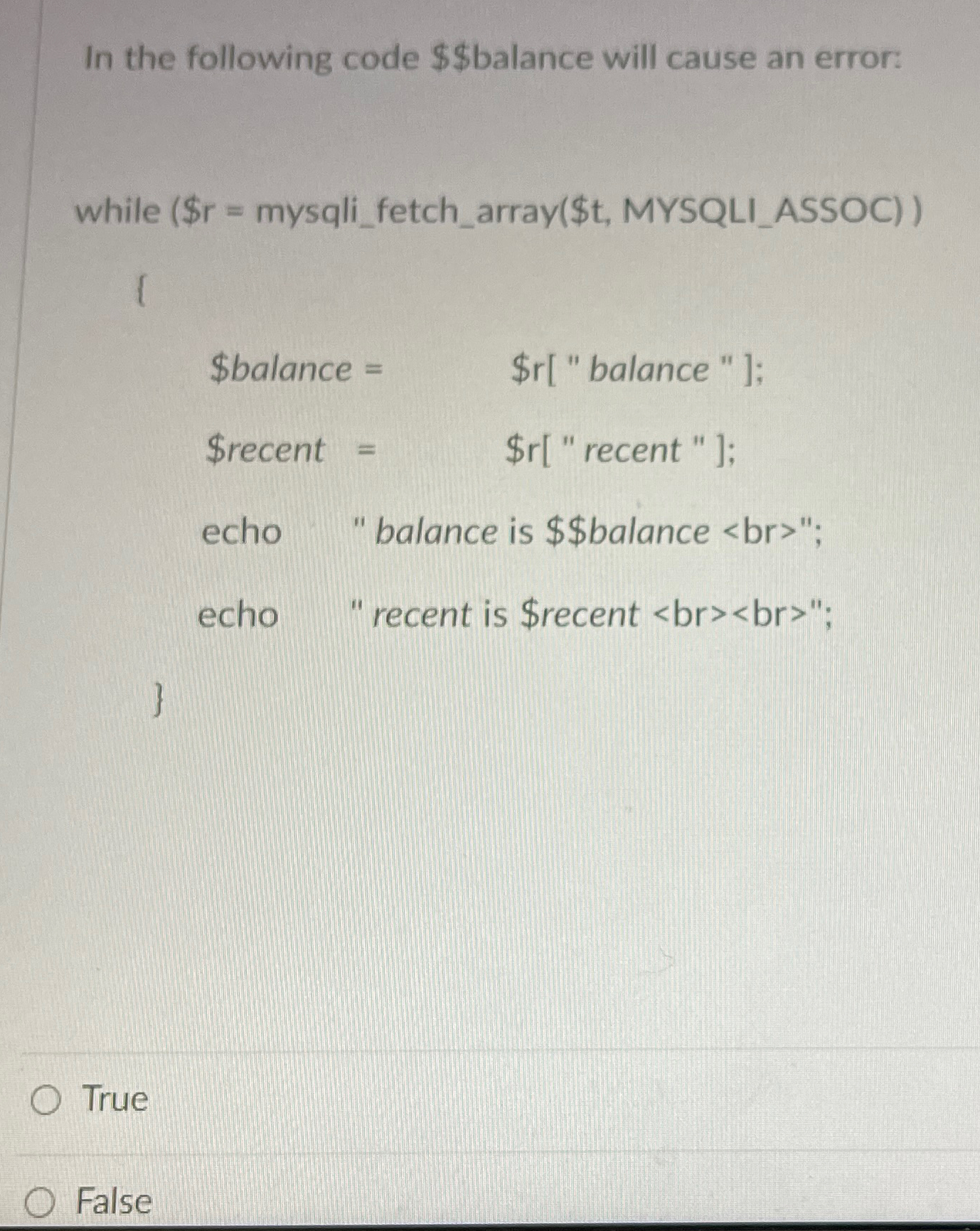 Solved In the following code $$ balance will cause an | Chegg.com