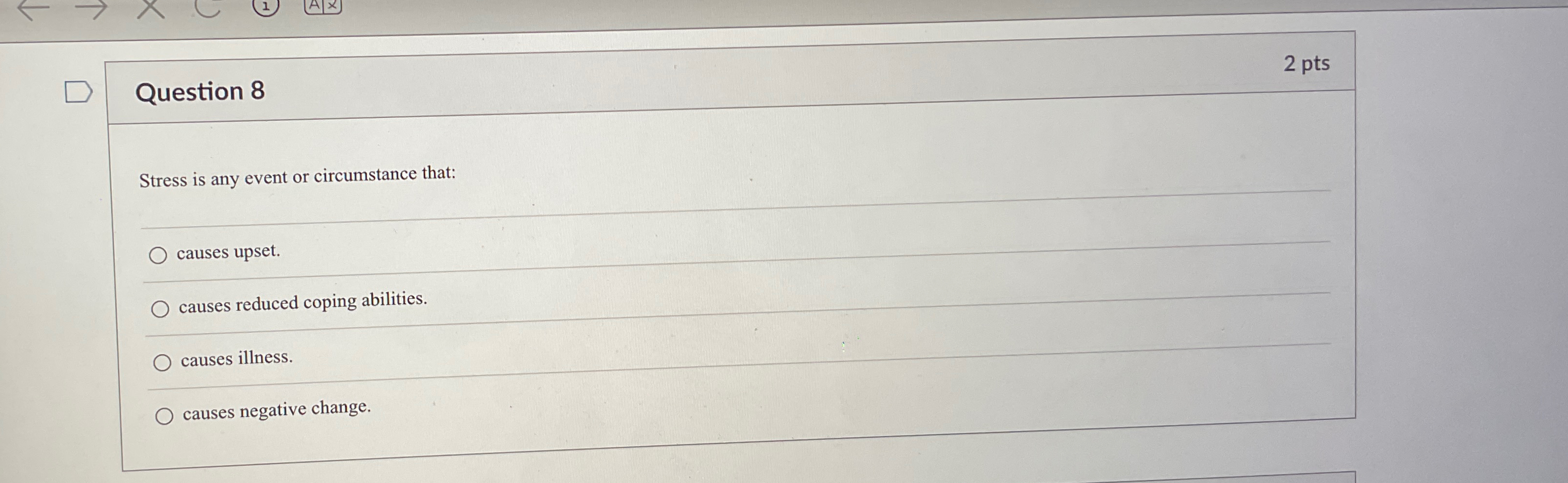 Solved Question 82 ﻿ptsStress is any event or circumstance | Chegg.com