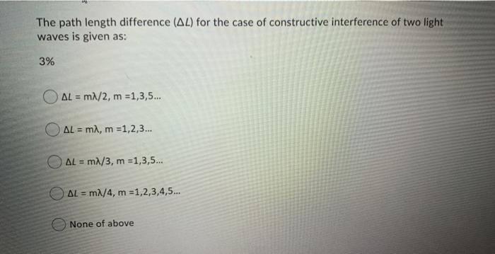 Solved The path length difference (AL) for the case of | Chegg.com