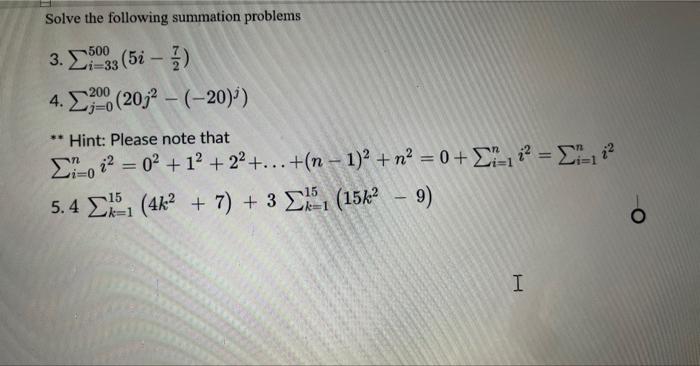 Solved Solve the following summation problems 3. | Chegg.com