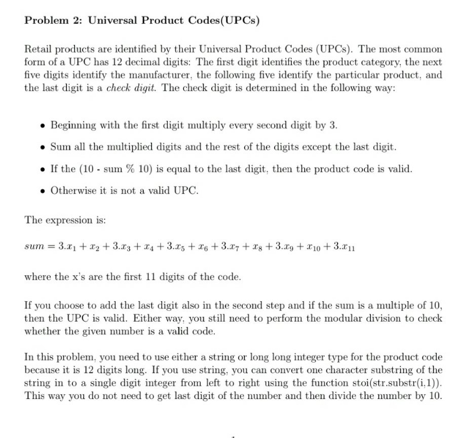 Solved Problem 2: Universal Product Codes(UPCs) Retail | Chegg.com