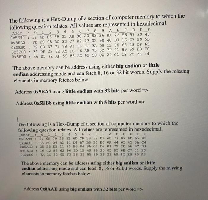 Solved The following is a Hex Dump of a section of computer | Chegg.com