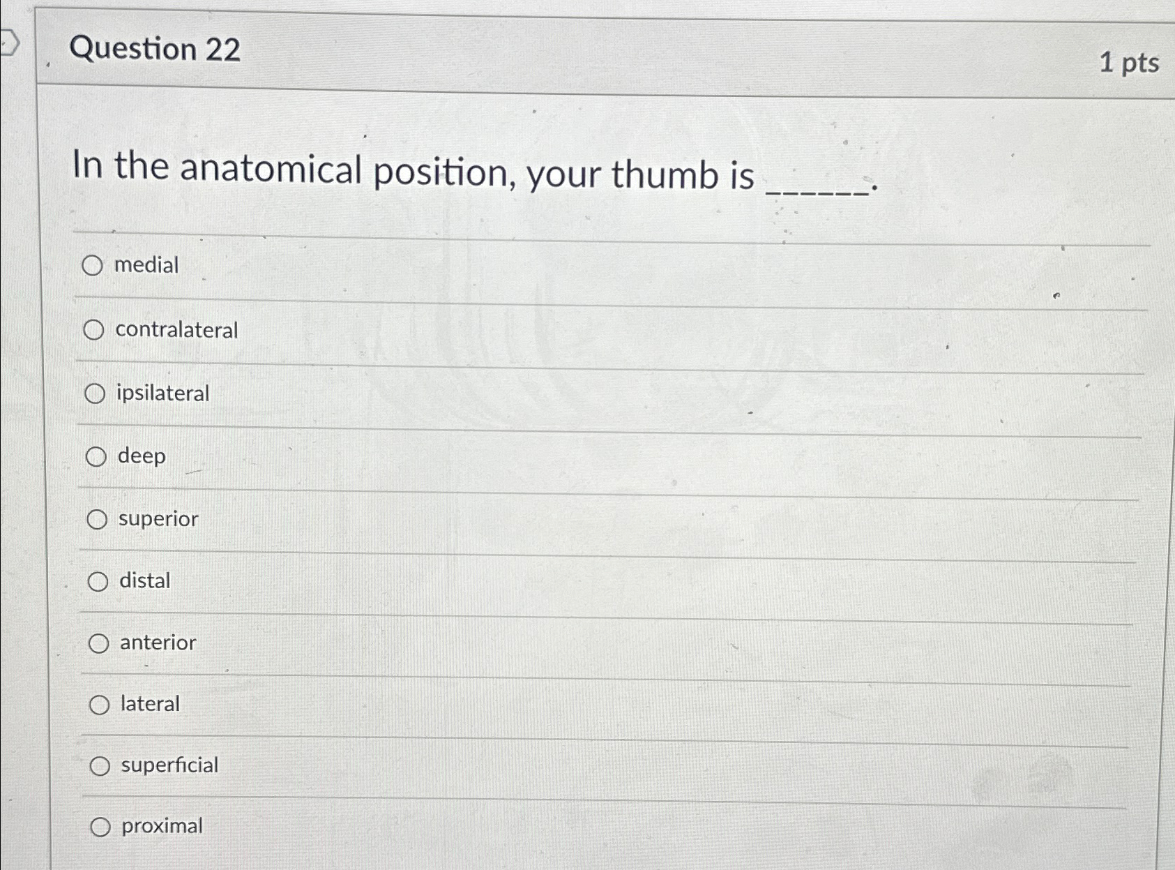 Solved Question 221ptsIn the anatomical position, your thumb | Chegg.com
