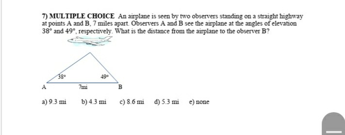Solved 7) MULTIPLE CHOICE An airplane is seen by two | Chegg.com