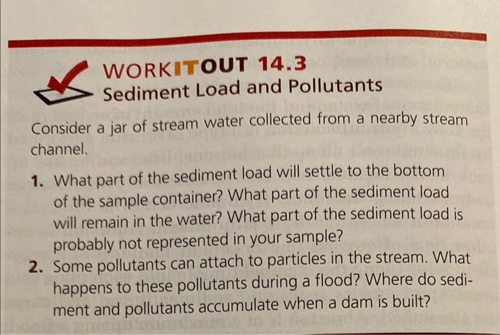 Solved WORKITOUT 14.3 Sediment Load and Pollutants Consider | Chegg.com