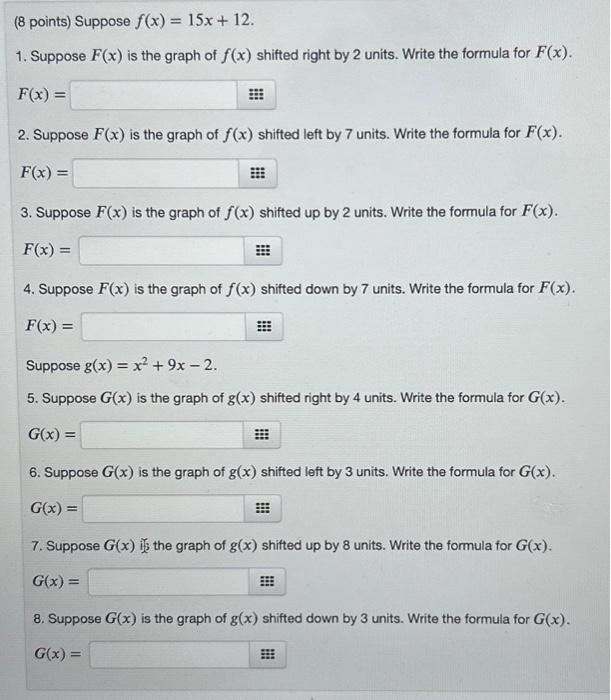 Solved (8 points) Suppose f(x)=15x+12. 1. Suppose F(x) is | Chegg.com