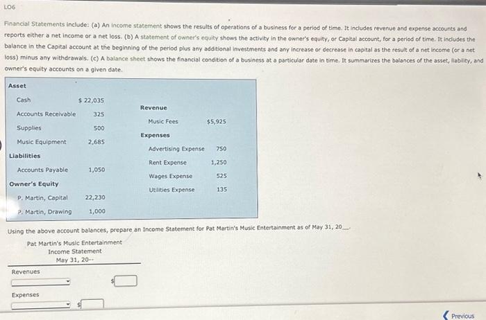 Solved Financial Statements include: (a) An income statement | Chegg.com
