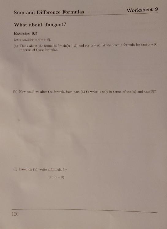 Solved Sum and Difference Formulas Worksheet 9 What about | Chegg.com