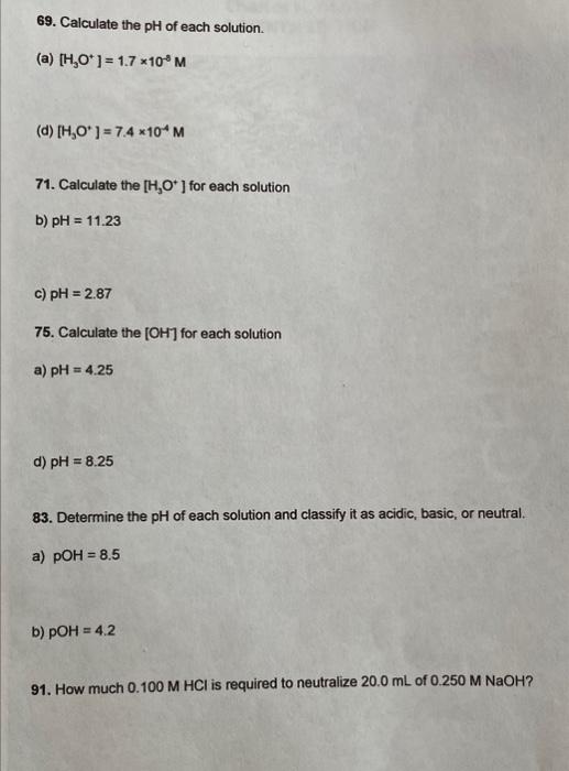 Solved 63. Calculate [OH−]given [H3O+]in each aqueous | Chegg.com