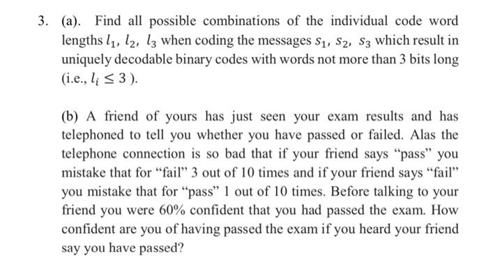 Solved 3. (a). Find all possible combinations of the | Chegg.com