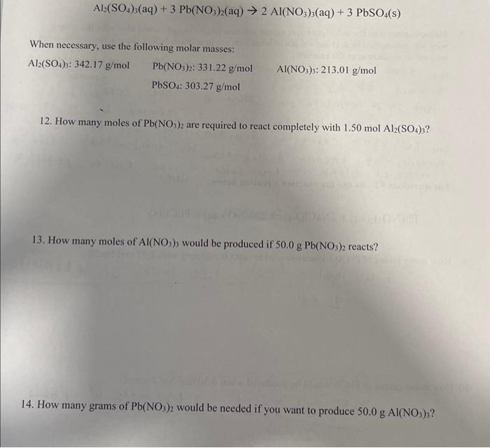 Solved Al2(SO4)3(aq)+3 Pb(NO3)2(aq)→2Al(NO3)3(aq)+3PbSO4( s) | Chegg.com