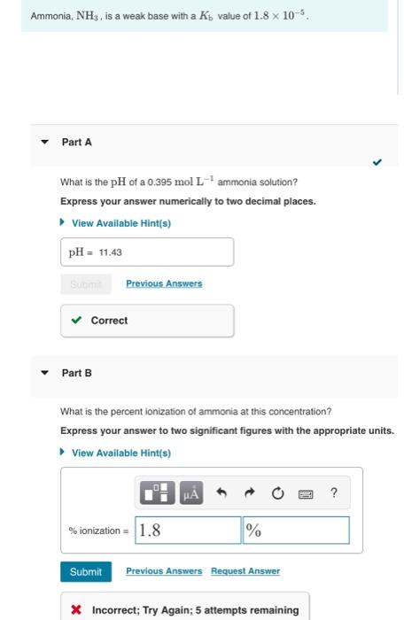[Solved]: pls help part B Ammonia, ( mathrm{NH}_{3} ), is