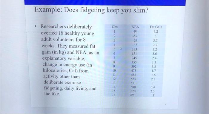Solved Question 3. Refer to "Example: Does fidgeting keep | Chegg.com