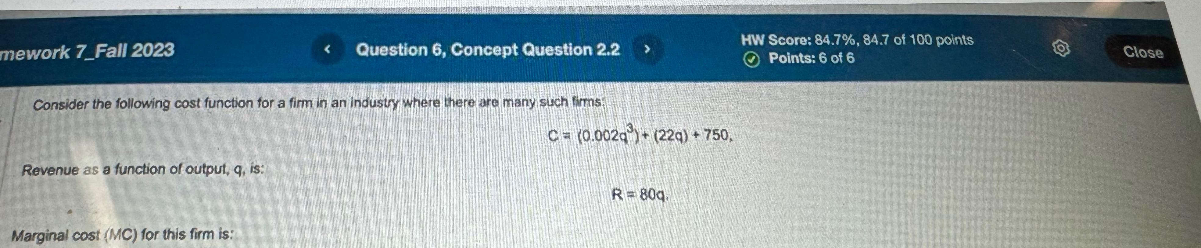 Solved mework 7_Fall 2023Question 6, ﻿Concept Question 2.2HW | Chegg.com