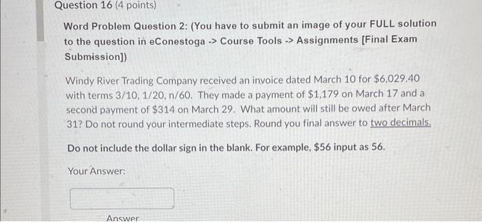 Solved Word Problem Question 2: (You have to submit an image | Chegg.com