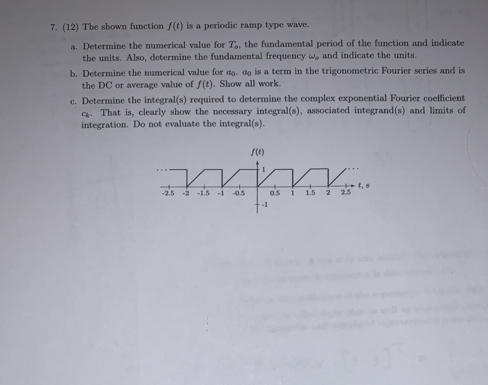 Solved 7. (12) The shown function f(t) is a periodic ramp | Chegg.com