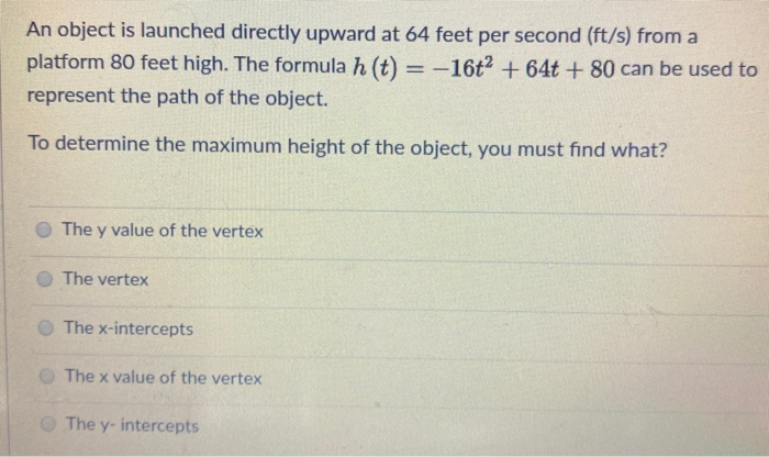 Solved An object is launched directly upward at 64 feet per | Chegg.com