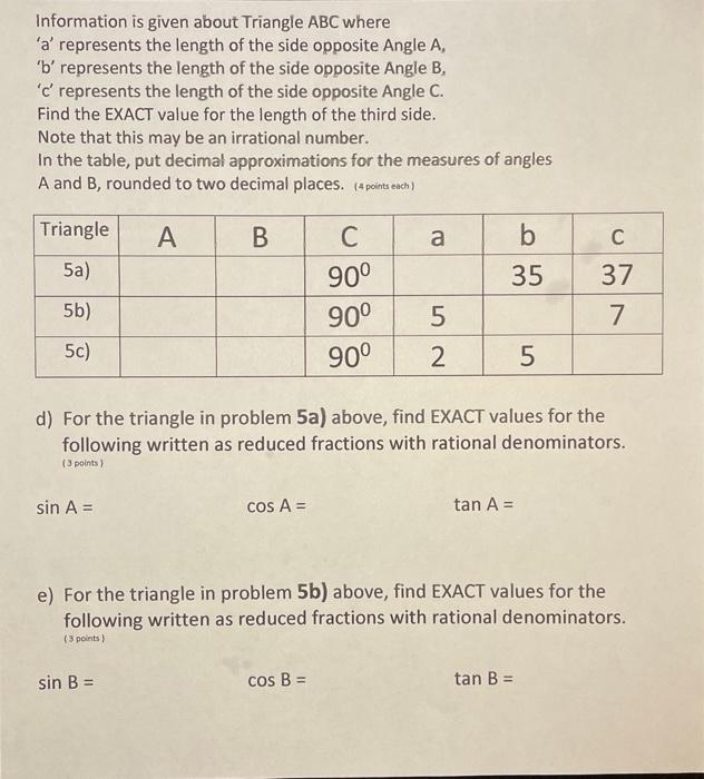 Solved 3. Information is given about Triangle ABC where ' a | Chegg.com