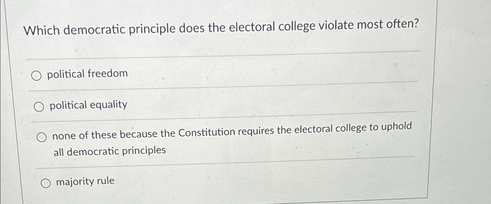 Solved Which democratic principle does the electoral college | Chegg.com