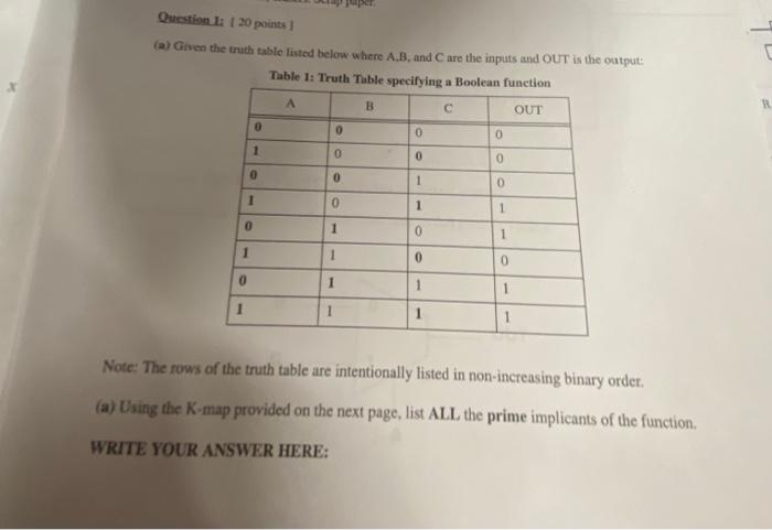Solved (a) Given the truth table listod below where A,B, and | Chegg.com