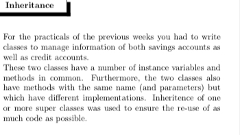 Solved InheritanceFor the practicals of the previous weeks | Chegg.com