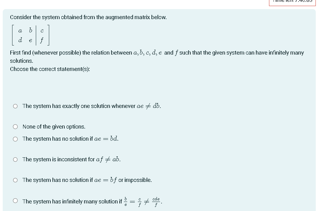 Solved Consider the system obtained from the augmented | Chegg.com