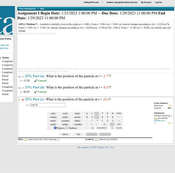 Solved (10\%) Problem 7: A particle is initially at rest at | Chegg.com