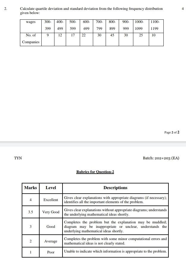 Solved 2 Calculate quartile deviation and standard deviation | Chegg.com