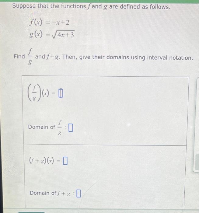 Solved Suppose that the functions f and g are defined as | Chegg.com