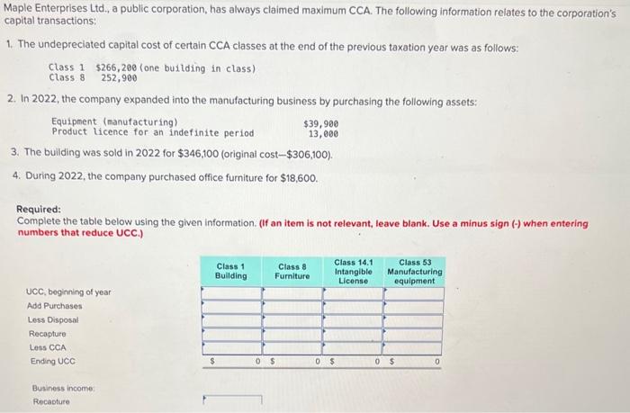 Maple Enterprises Ltd., a public corporation, has | Chegg.com