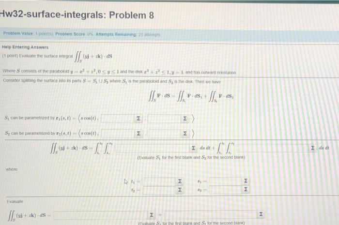 Solved Hw32-surface-integrals: Problem 8 Problem Value 1 | Chegg.com
