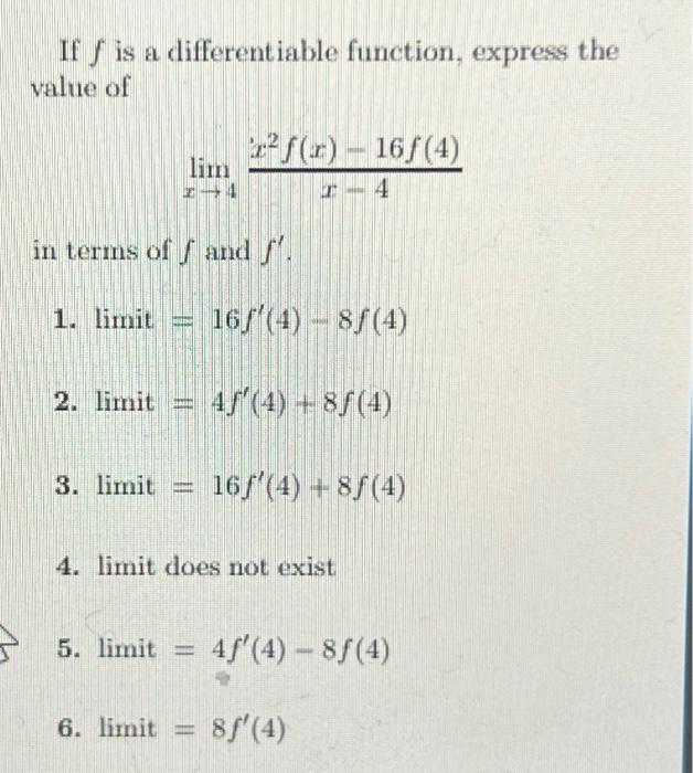 Solved If f is a differentiable function, express the value | Chegg.com