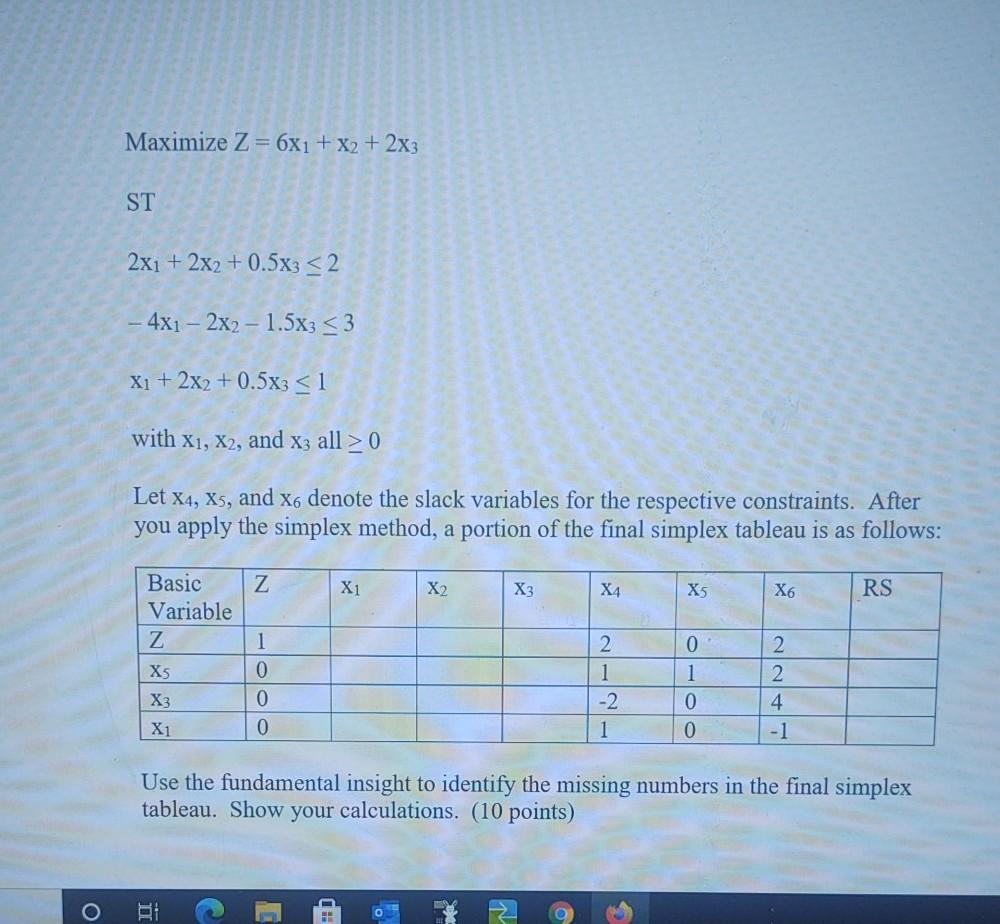 Solved Maximize Z = 6x1 + x2 + 2x3 ST 2x1 + 2x2 +0.5x3