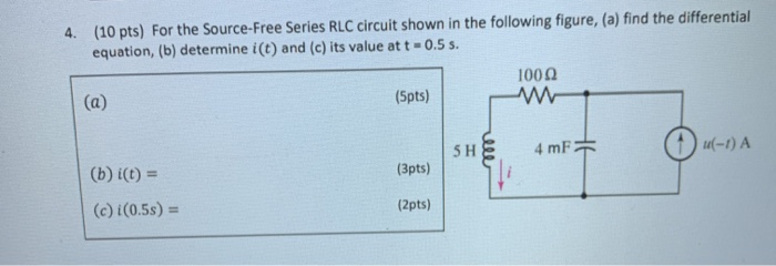 Solved 4. (10 pts) For the Source-Free Series RLC circuit | Chegg.com
