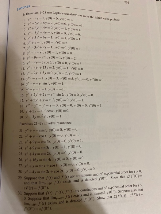 Solved Exercises s 1-28 use Laplace transforms to solve the | Chegg.com