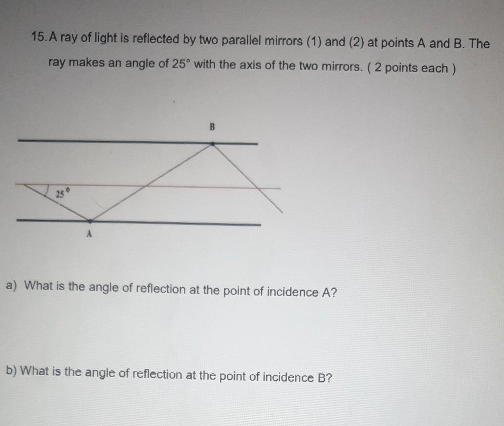 Solved 15.A ray of light is reflected by two parallel | Chegg.com