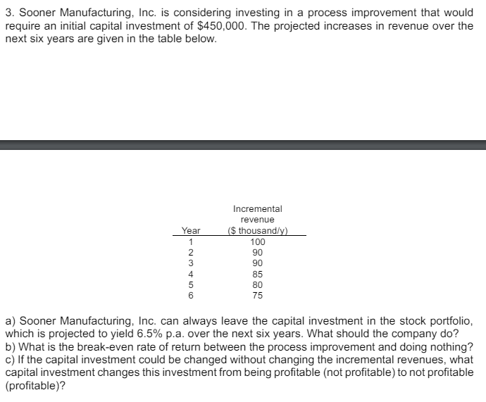Solved Sooner Manufacturing, Inc. is considering investing | Chegg.com