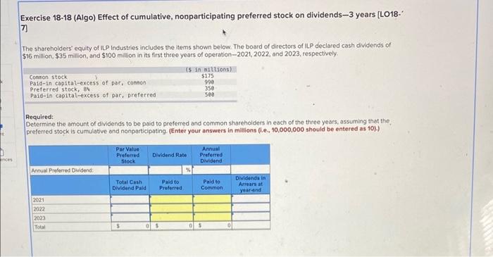Solved Exercise 18-18 (Algo) Effect of cumulative, | Chegg.com